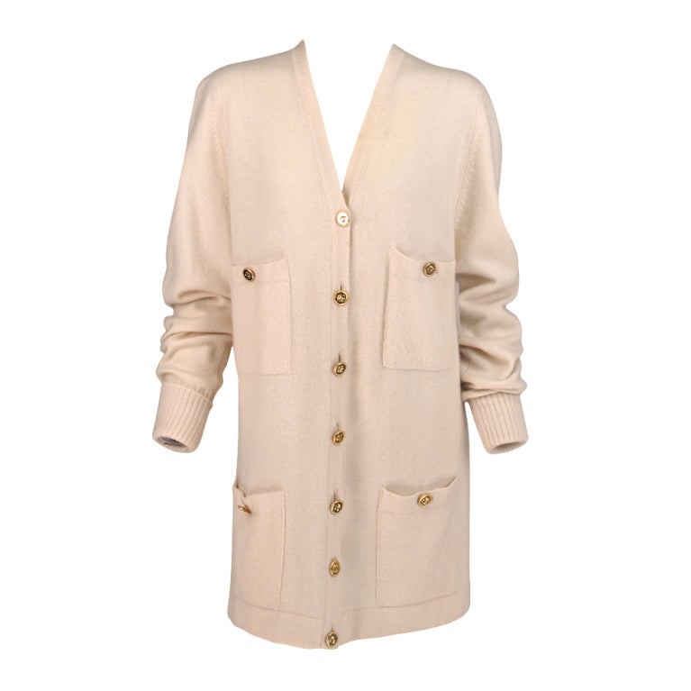 Chanel cream cashmere classic sweater at 1stDibs