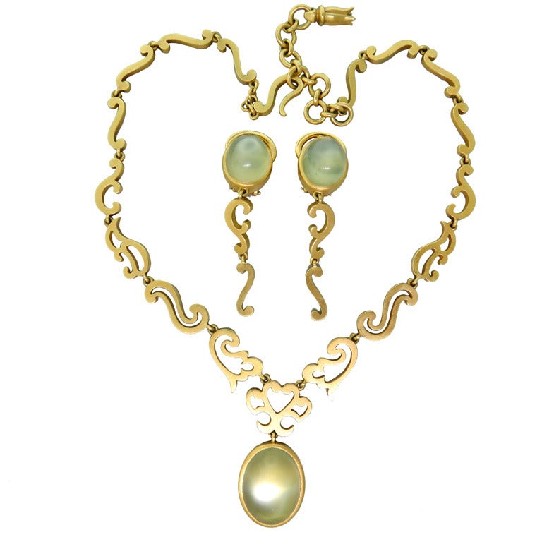 Elizabeth Rand Moonlight Gold Necklace Earrings Set For Sale at 1stDibs