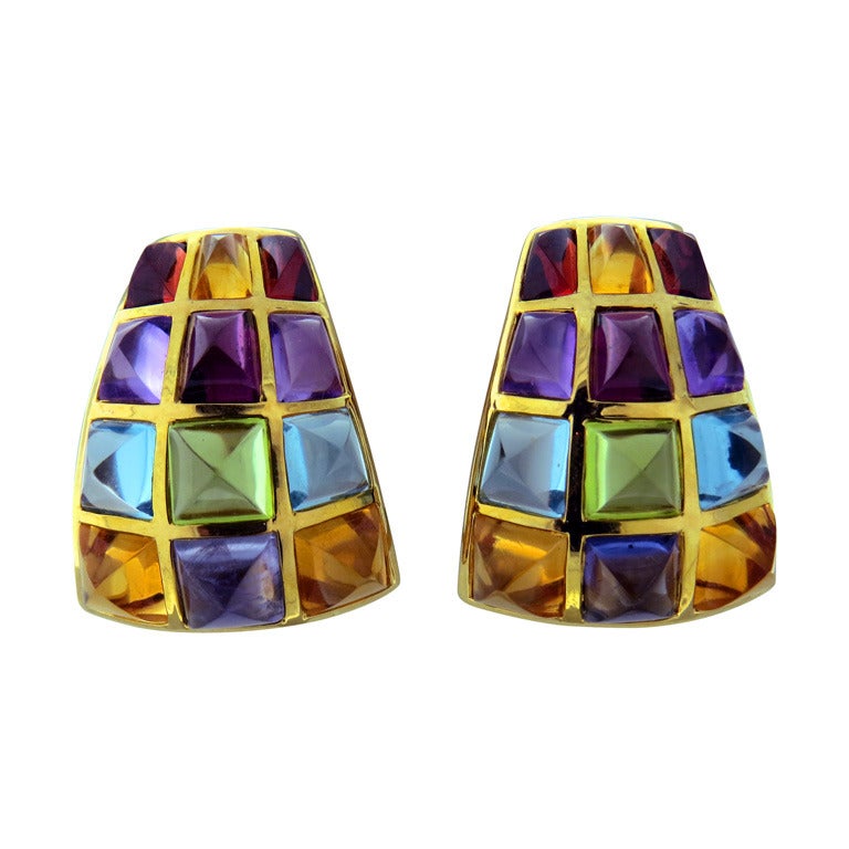 Laura Munder Gold Gem Set Earrings at 1stDibs