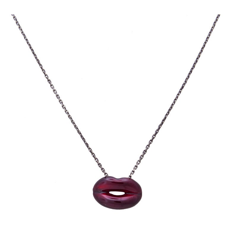 Solange Azagury-Partridge Enamel Sterling Hotlips Necklace at 1stDibs