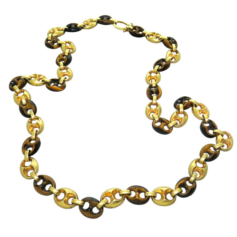 1970s Gold Tiger Eye Link Necklace at 1stDibs