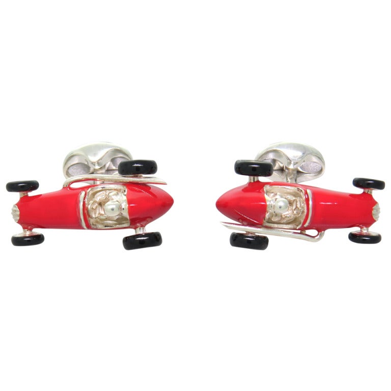 Deakin and Francis Sterling Silver Red Enamel Racing Car Cufflinks For ...