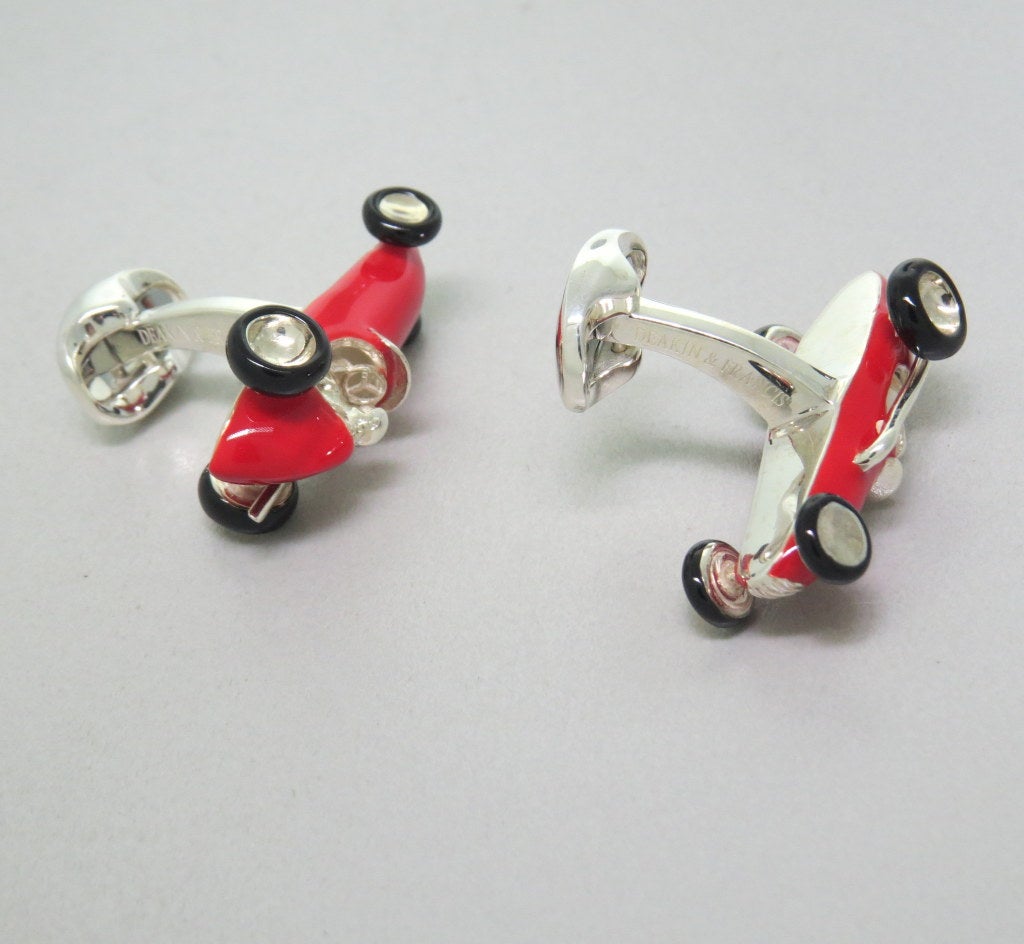 Deakin and Francis Sterling Silver Red Enamel Racing Car Cufflinks For ...
