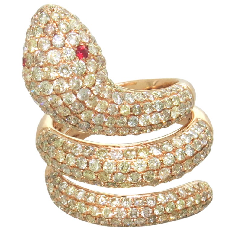 Modern Gold Fancy Diamond Ruby Snake Ring at 1stDibs | gold snake ring ...