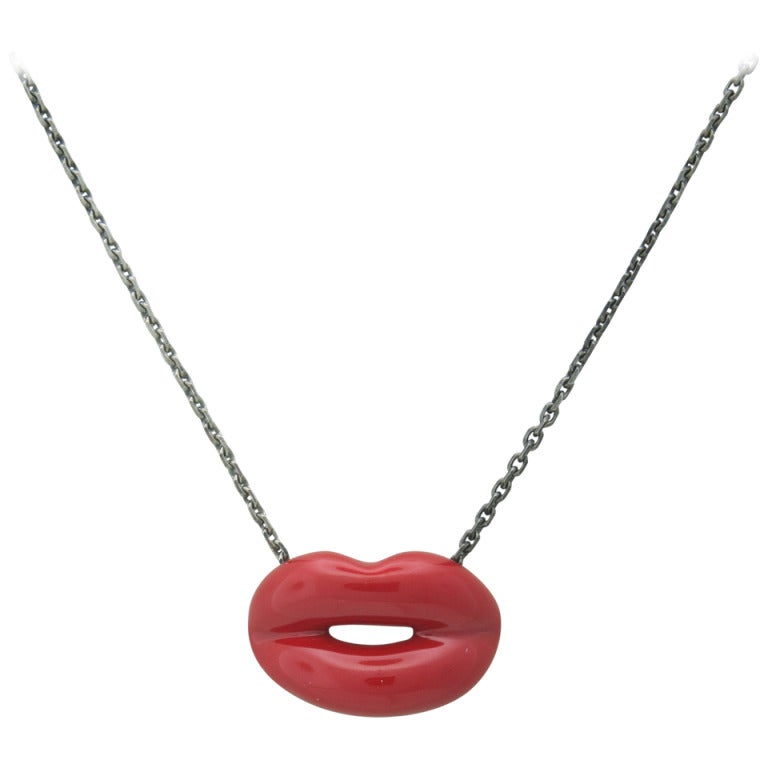 Solange Azagury Partridge Sterling Silver Enamel Hotlips Necklace at ...