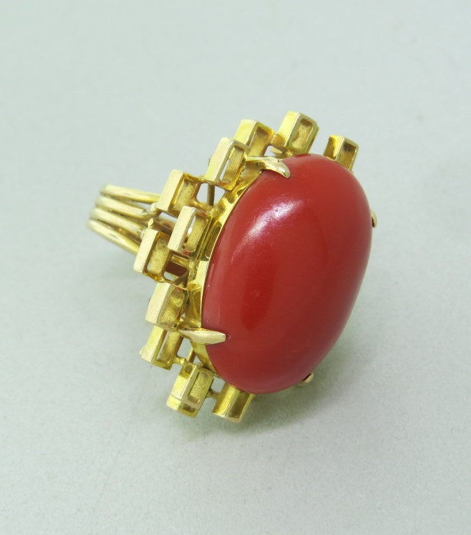 1970s Large Red Coral Gold Ring at 1stDibs
