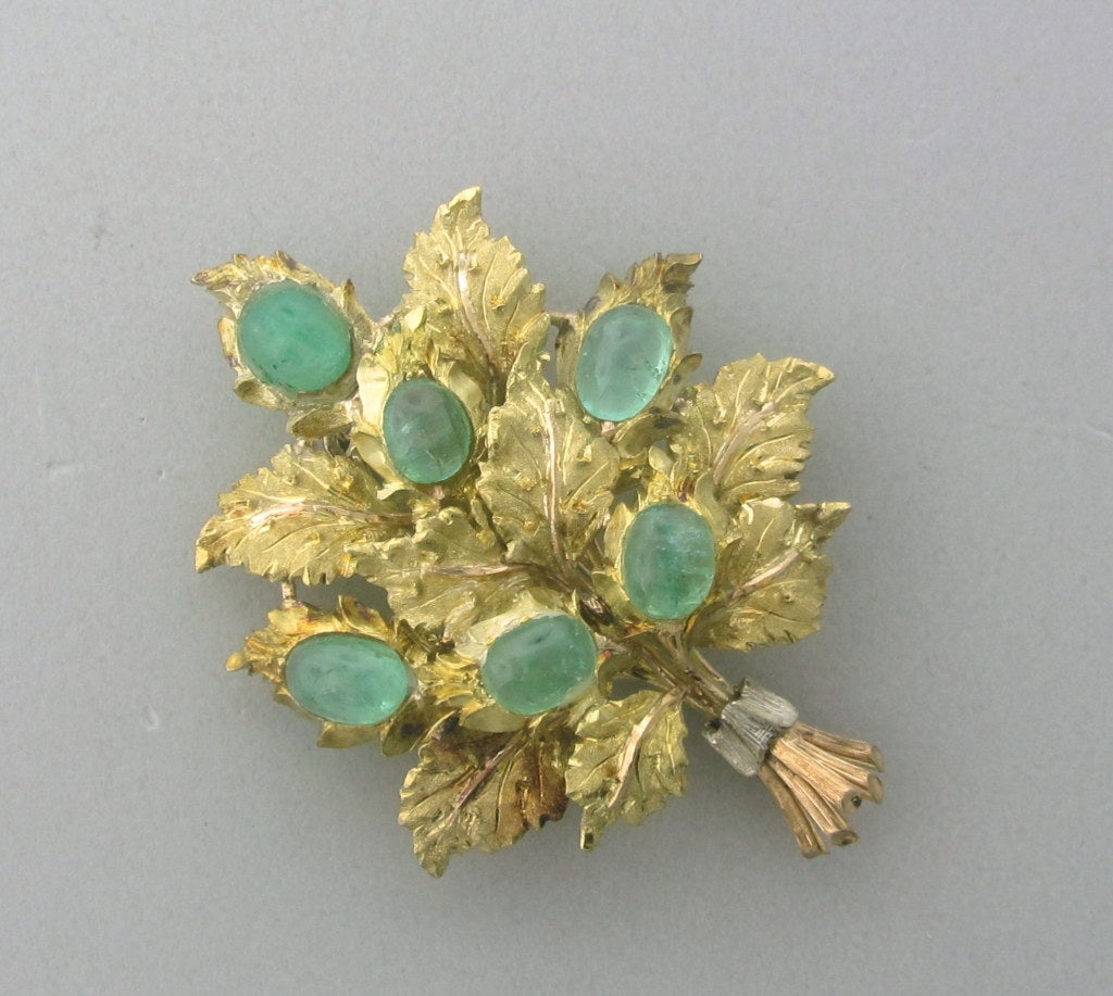 Mario Buccellati Gold Emerald Brooch at 1stDibs