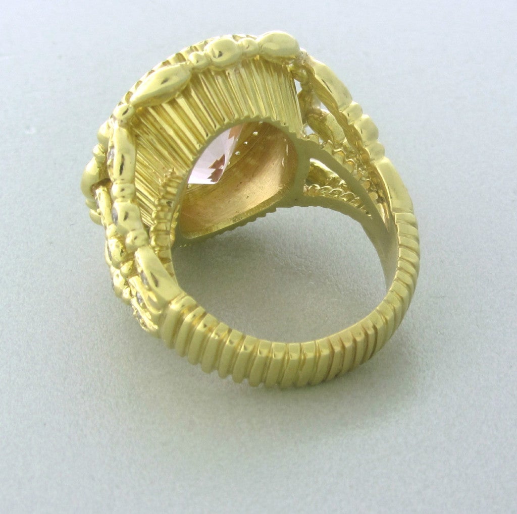 Doris Panos Gold Gemstone Diamond Ring at 1stDibs