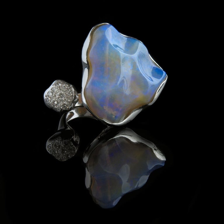 Australian Opal and Diamond White Gold Ring For Sale at 1stDibs