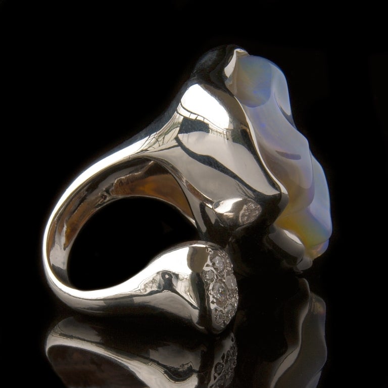 Australian Opal and Diamond White Gold Ring For Sale at 1stDibs