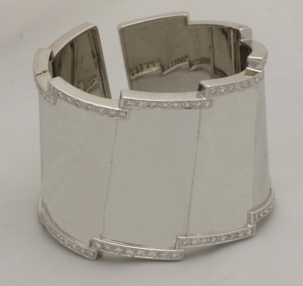 Wide European White Gold Cuff with Diamonds For Sale at 1stDibs