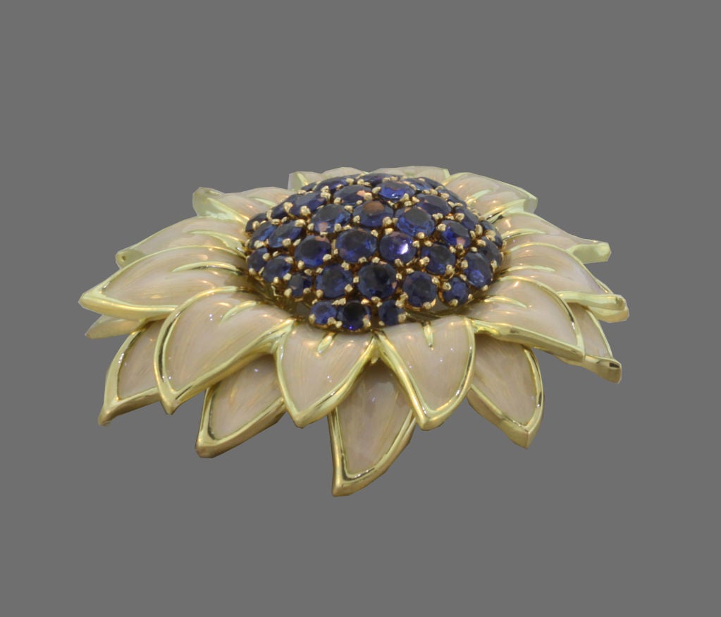 Tiffany Sapphire Sunflower Brooch, Attributed To Donald Claflin at 1stDibs