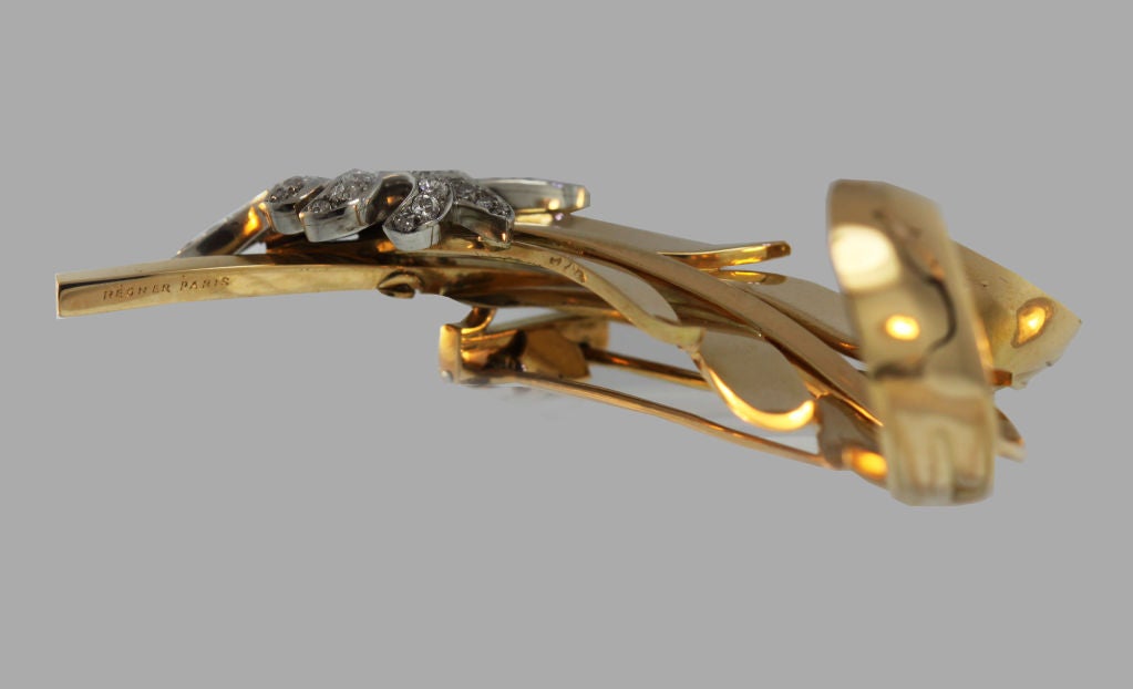 Deco REGNER Diamond and 18K Gold Feather Brooch at 1stDibs
