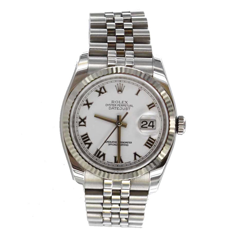 ROLEX Stainless Steel Oyster Perpetual Datejust with White Gold Bezel ...
