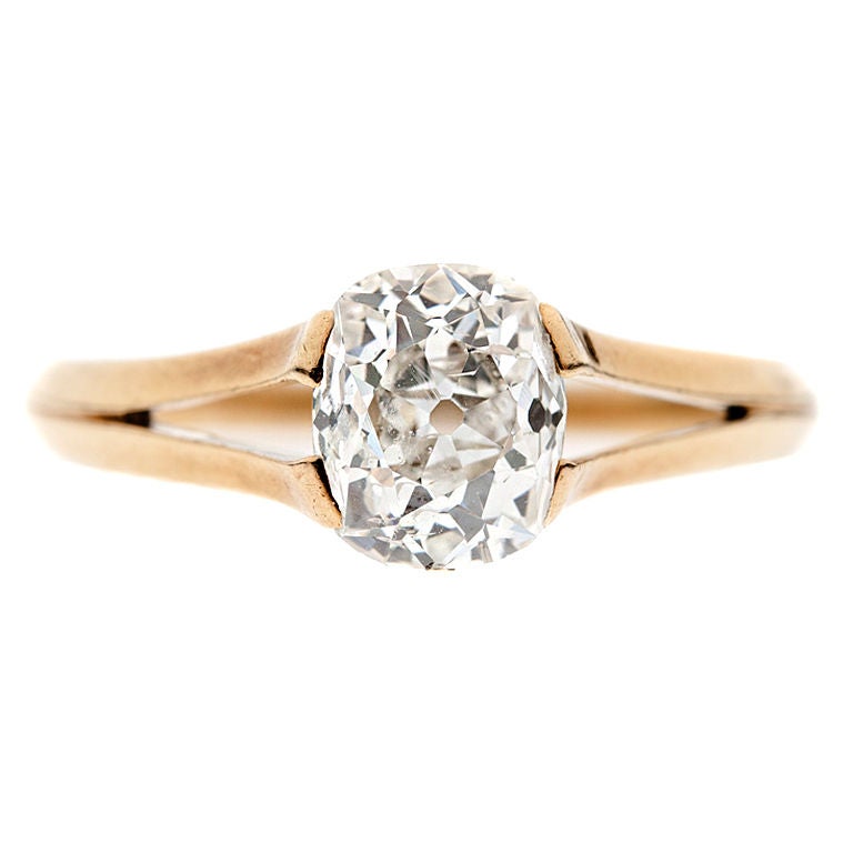 Turn-of-the-Century Antique Cushion Cut Diamond and Gold Ring at 1stDibs