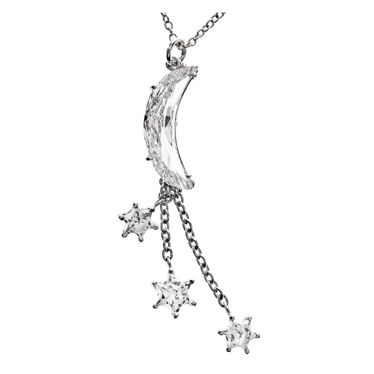 "Moon and Stars" Crescent Cut Diamond White Gold Pendant at 1stDibs