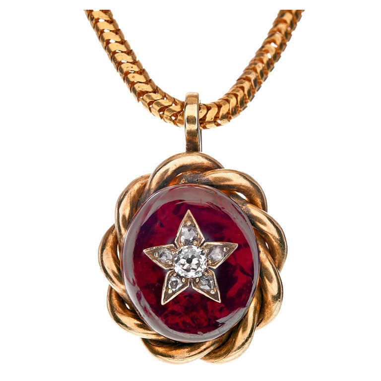 Victorian Diamond Garnet Yellow Gold Hair-Locket Pendant at 1stDibs