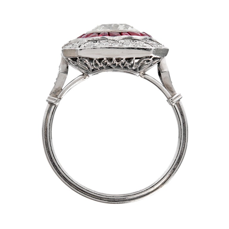 Cushion Cut Diamond Ring with Ruby Accents at 1stDibs | diamond ...
