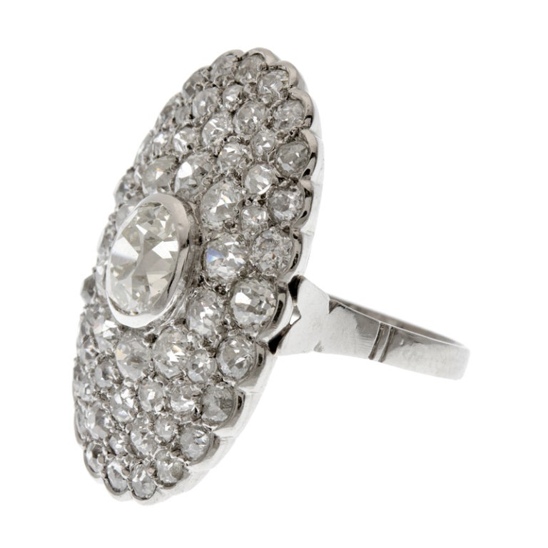 Old European Cut Diamond and Platinum Cluster Ring at 1stDibs