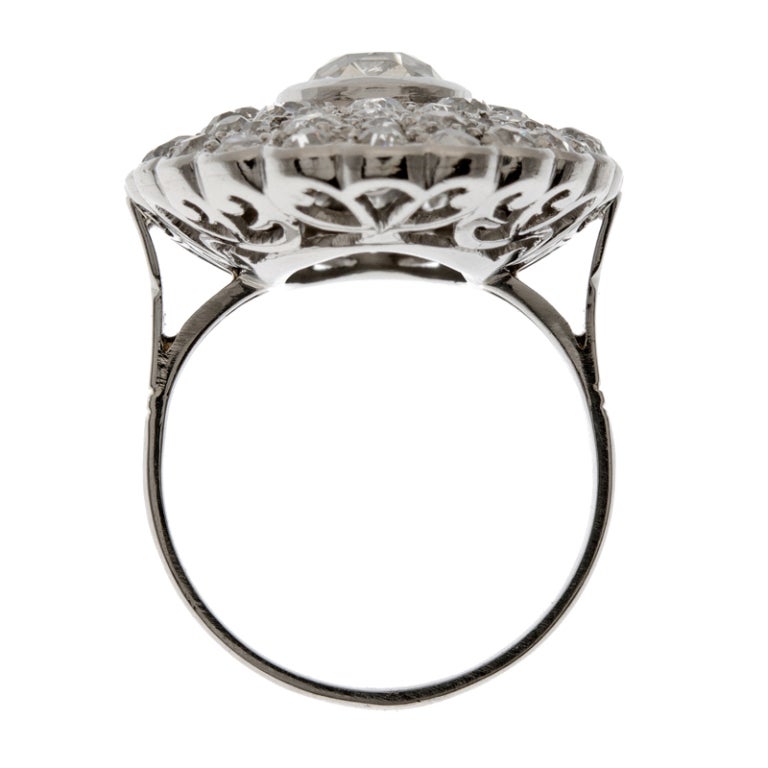 Old European Cut Diamond and Platinum Cluster Ring at 1stDibs