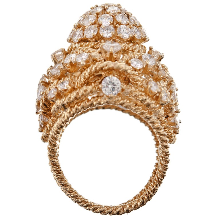 Yellow Gold Diamond Cluster Yellow Gold Dome Ring at 1stDibs