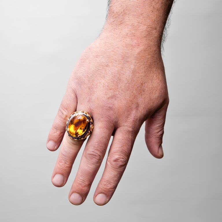 Stylized Large Citrine Gold Men's Ring at 1stDibs | mens citrine ring