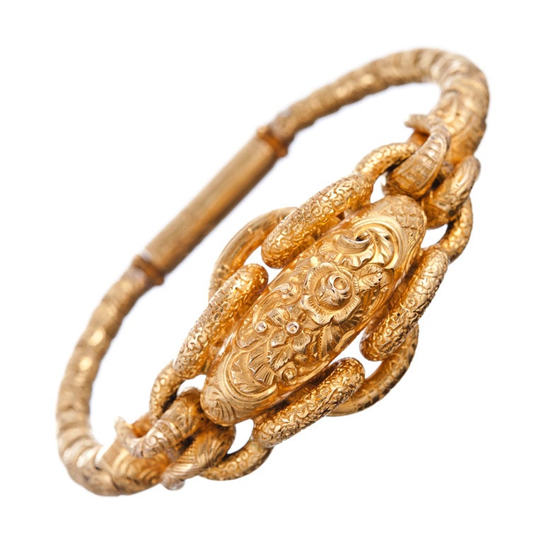 Poison Bracelet Antique Yellow Gold with Fine Engraving at 1stDibs