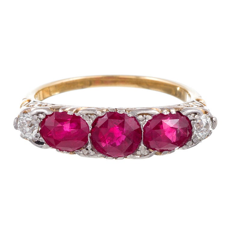 Antique Ruby Diamond Gold Platinum Carved Ring at 1stDibs | antique ...
