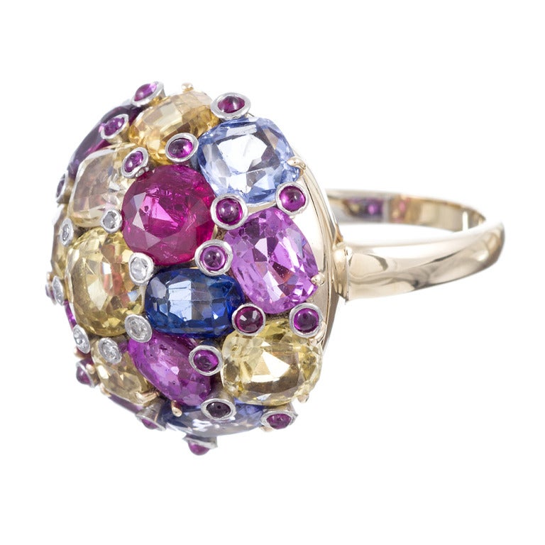 Multi Sapphire Cluster Dome Ring at 1stDibs