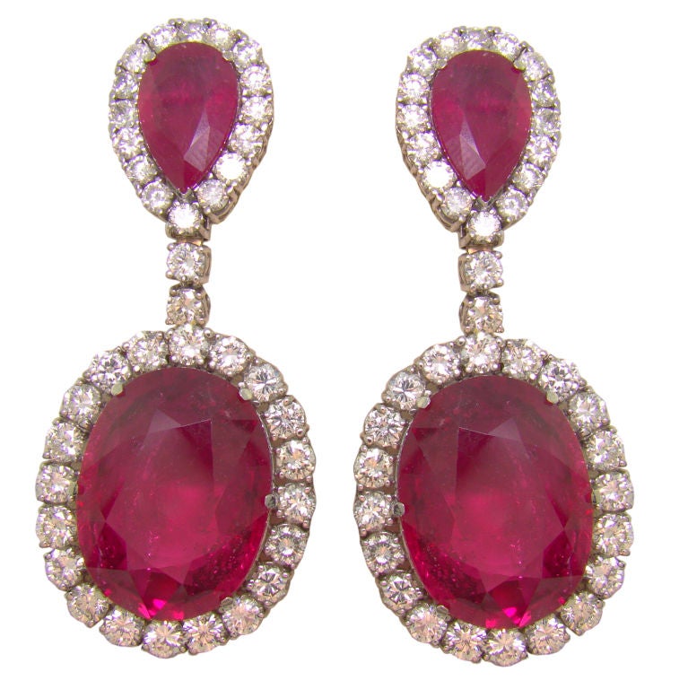 Platinum, Ruby and Diamond Handmade Detachable Earrings at 1stDibs