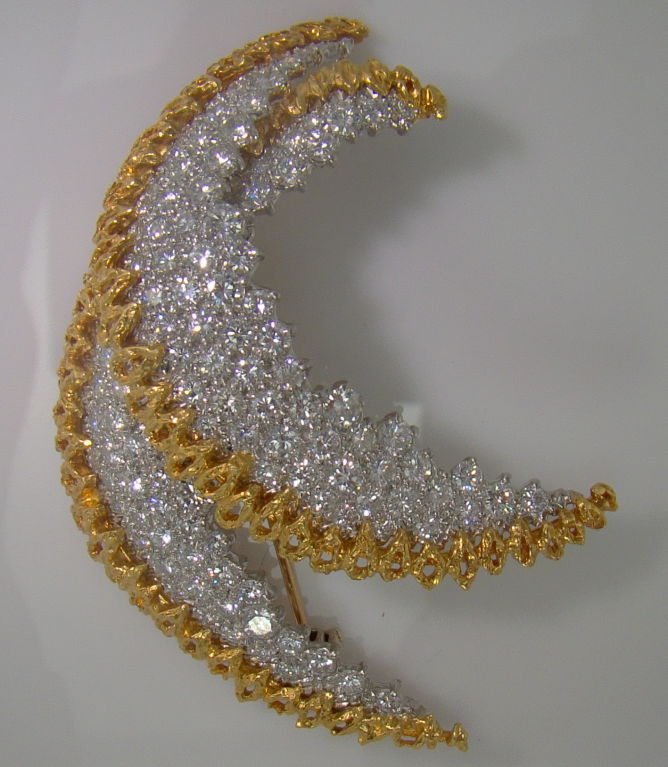 William Ruser 18K Yellow Gold, White Gold and Diamond Brooch at 1stDibs