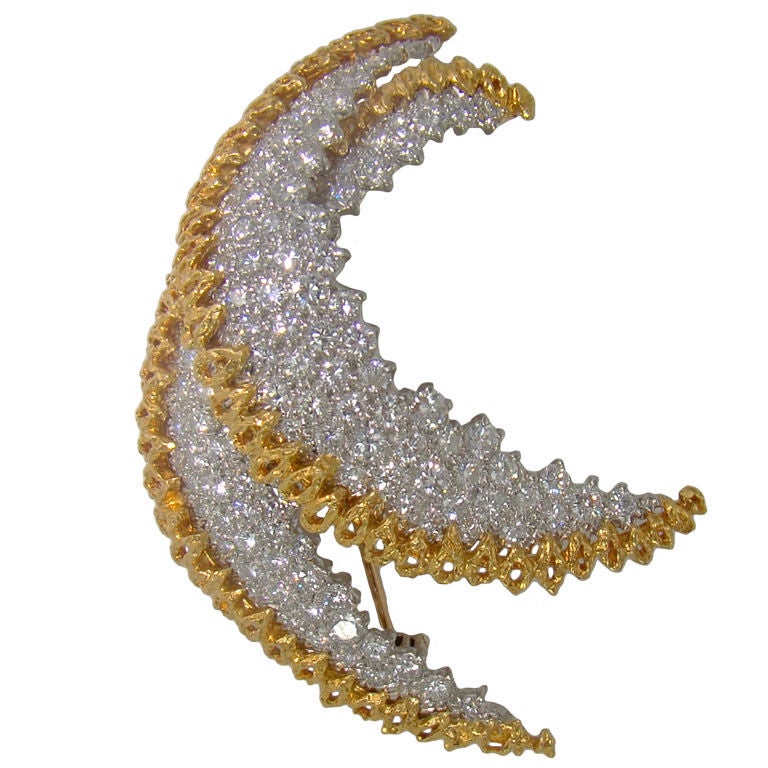 William Ruser 18K Yellow Gold, White Gold and Diamond Brooch at 1stDibs