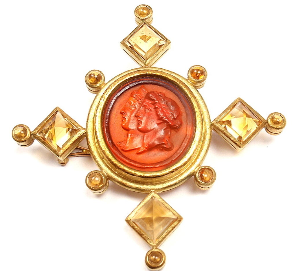 ELIZABETH LOCKE Venetian Glass Intaglio Cameo Citrine Brooch at 1stDibs
