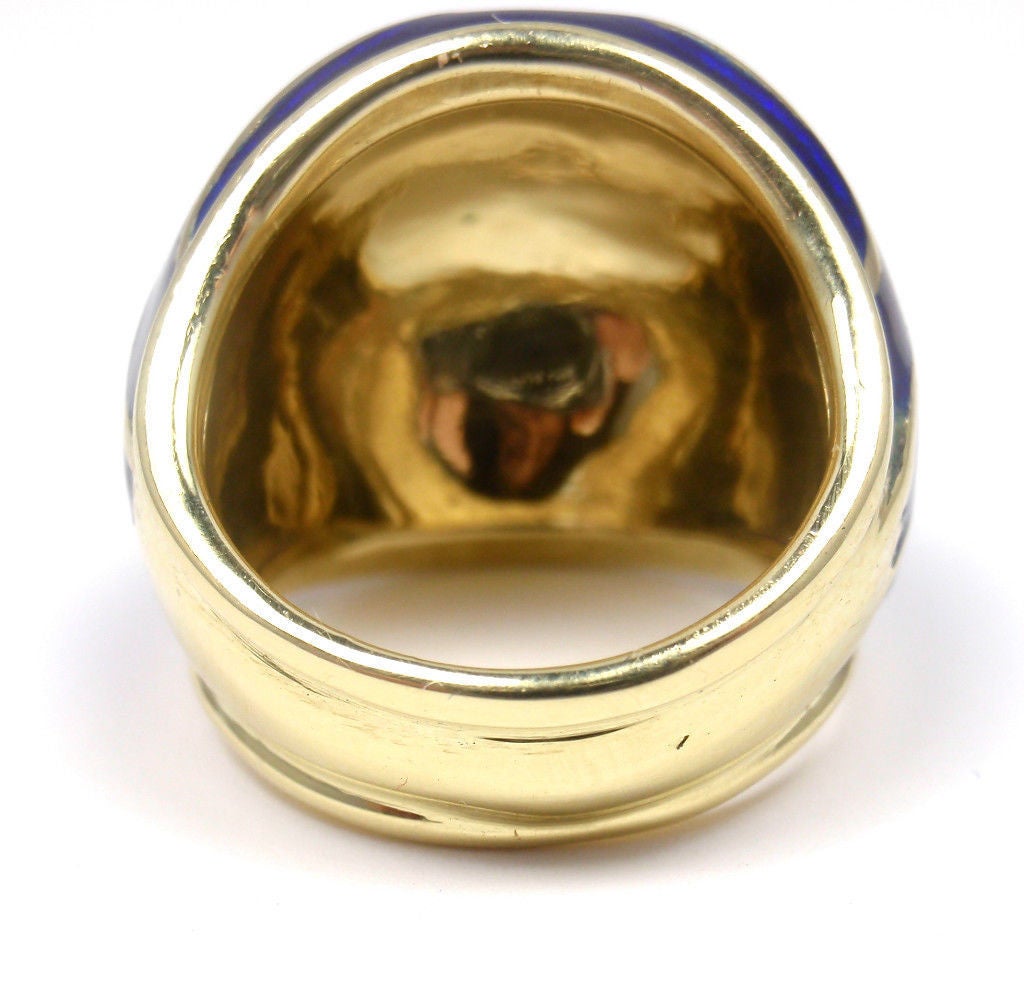 TIFFANY and CO Blue Enamel Yellow Gold Dome Ring at 1stDibs