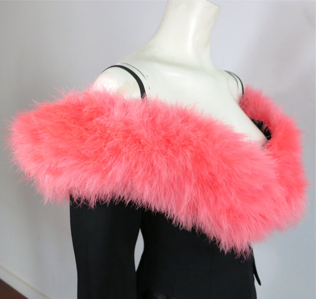 Vintage THIERRY MUGLER 1980 pink marabou neckline tuxedo blazer at ...
