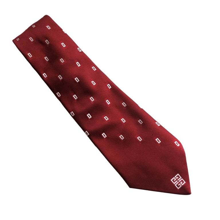 Vintage GIVENCHY 1970's burgundy silk geometric logo tie at 1stDibs