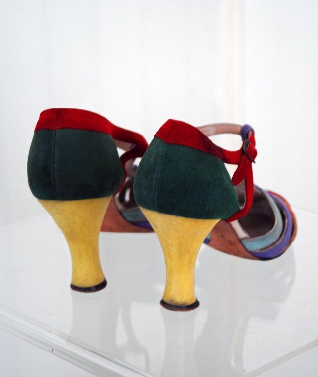 1920's Colorful-Rainbow Suede Art-Deco Flapper Evening Shoes at 1stDibs ...