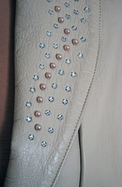 1950's Ivory-Creme Studded Rhinestone Leather Biker Jacket at 1stDibs ...
