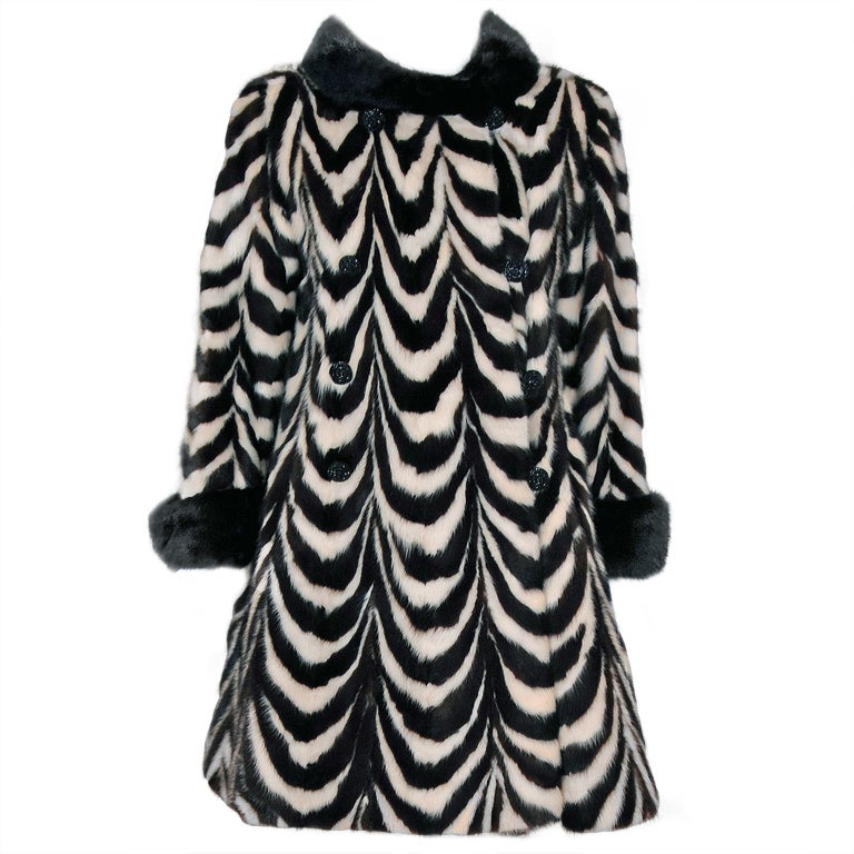 1960's Luxurious Op-Art Stripe Mink-Fur Double-Breasted Coat at 1stDibs