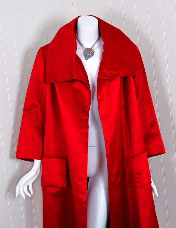 1950's Madame Gres Couture Ruby-Red Satin Evening Coat at 1stDibs ...