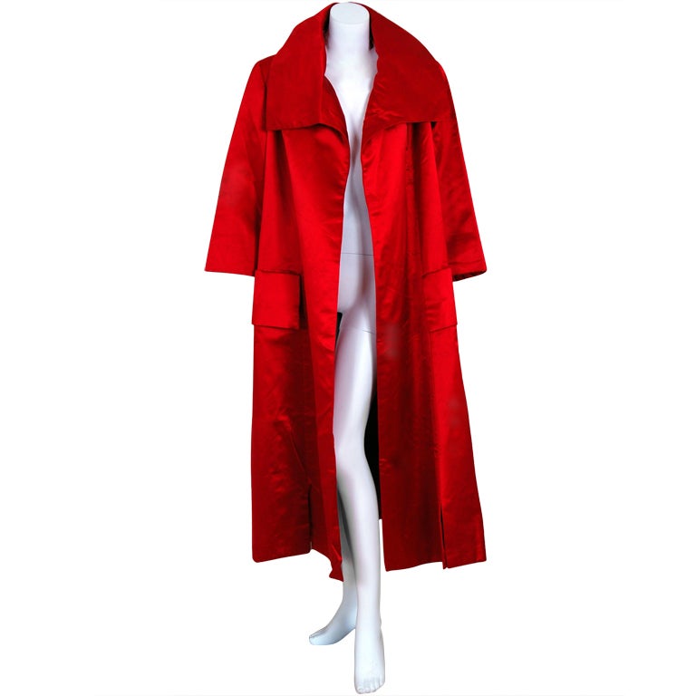 1950's Madame Gres Couture Ruby-Red Satin Evening Coat at 1stDibs ...