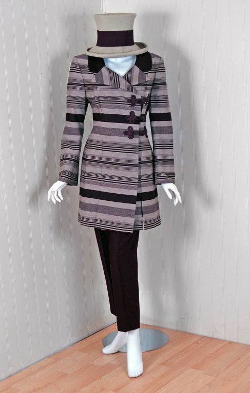Jacques Fath Haute-Couture Striped Silk Jacket Skirt Pants Hat 4-Piece ...