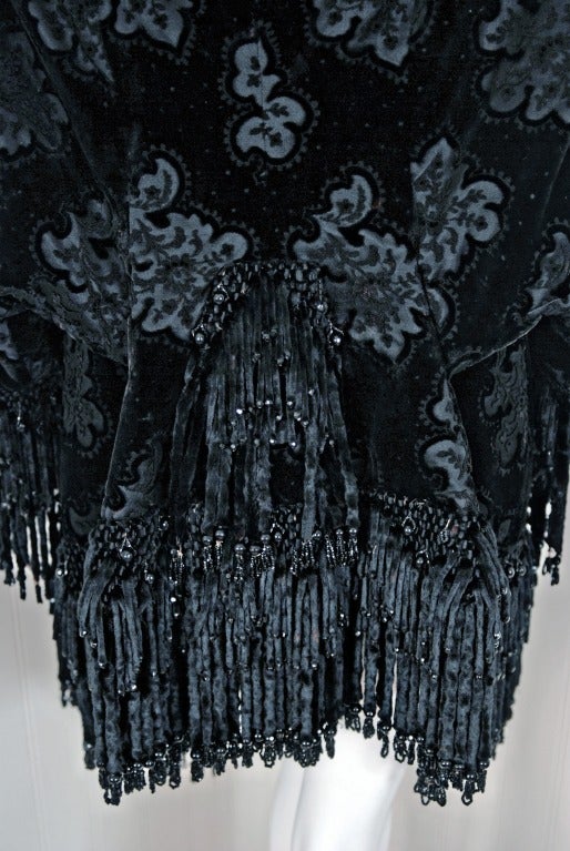 1890's Dramatic Victorian Beaded Fringe Cut-Velvet Mantle Jacket at 1stDibs
