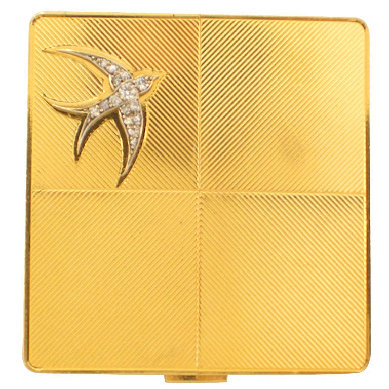 Cartier Engraved Mechanical Compact w/Platinum and Diamond Swallow at ...