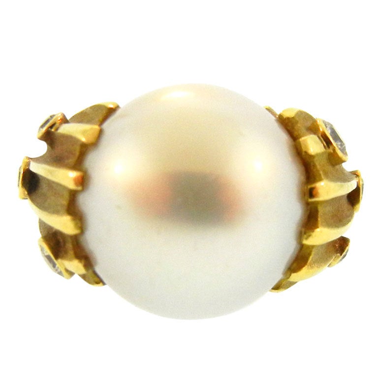 Christopher Walling Pearl Diamond Ring at 1stDibs