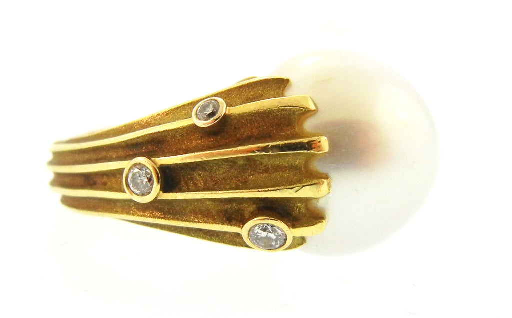 Christopher Walling Pearl Diamond Ring at 1stDibs