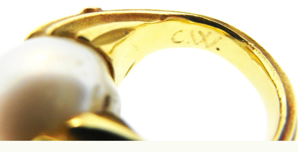Christopher Walling Pearl Diamond Ring at 1stDibs