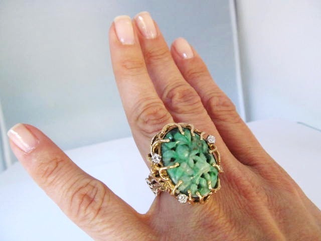 Bold Biomorphic Gold and Jade Cluster Ring at 1stDibs