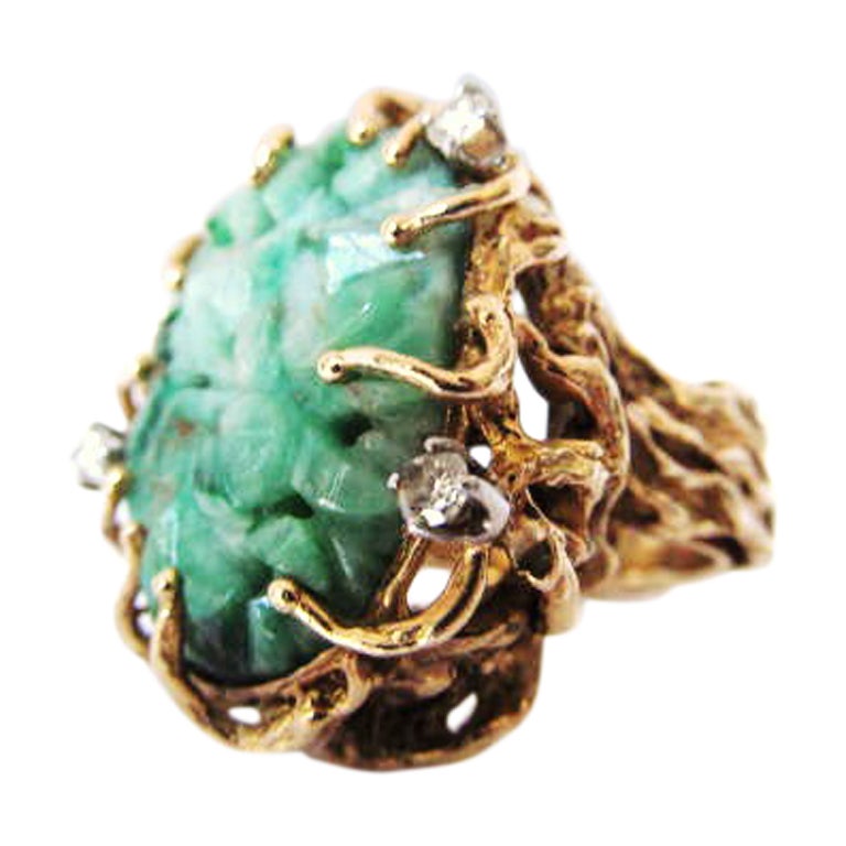 Bold Biomorphic Gold and Jade Cluster Ring at 1stDibs