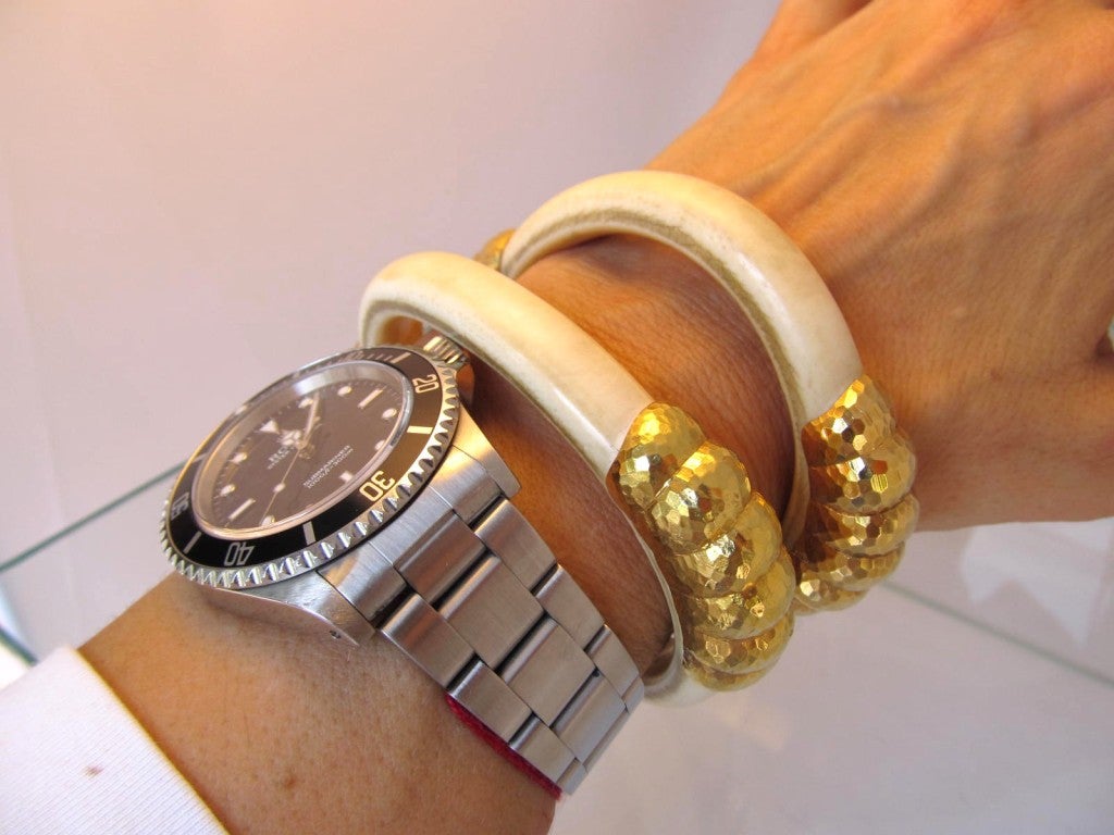 Spectacular Pair Gold and Ivory Bangles at 1stDibs